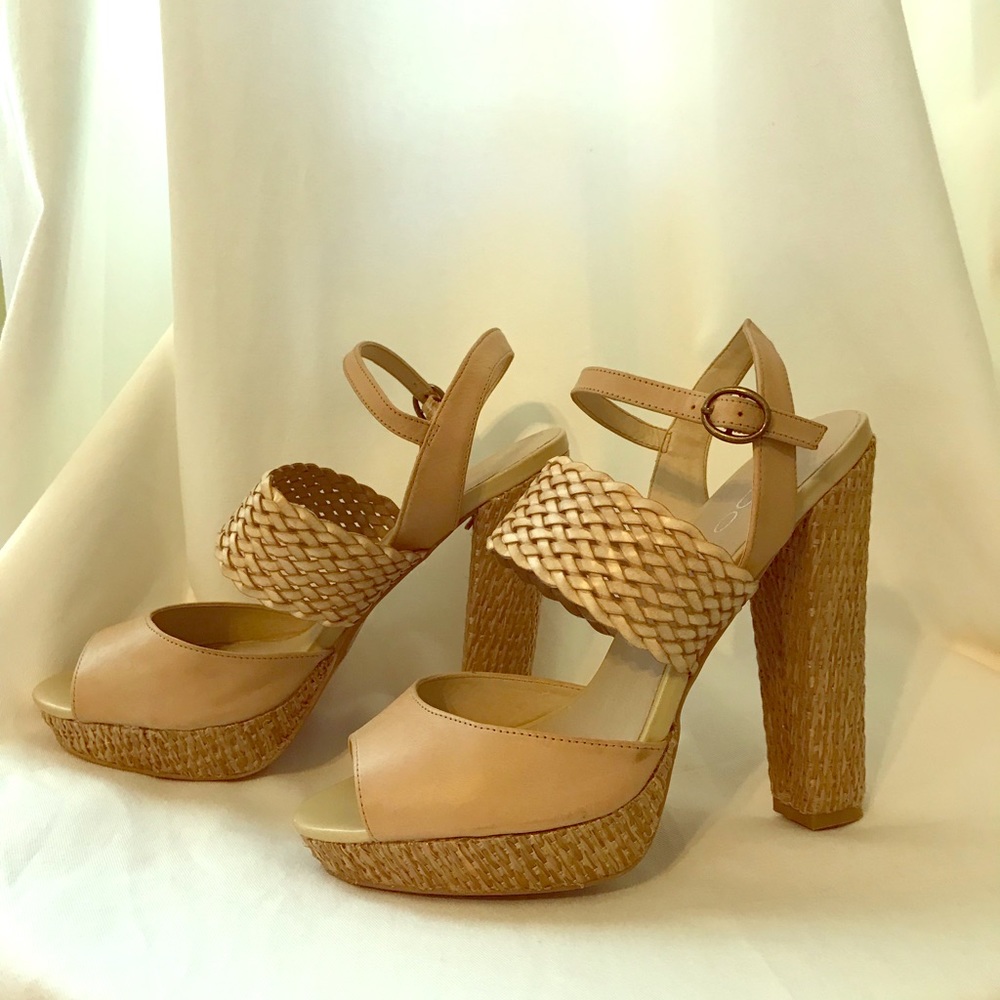 Aldo Cream Leather With Tan Rattan Heels - Gem